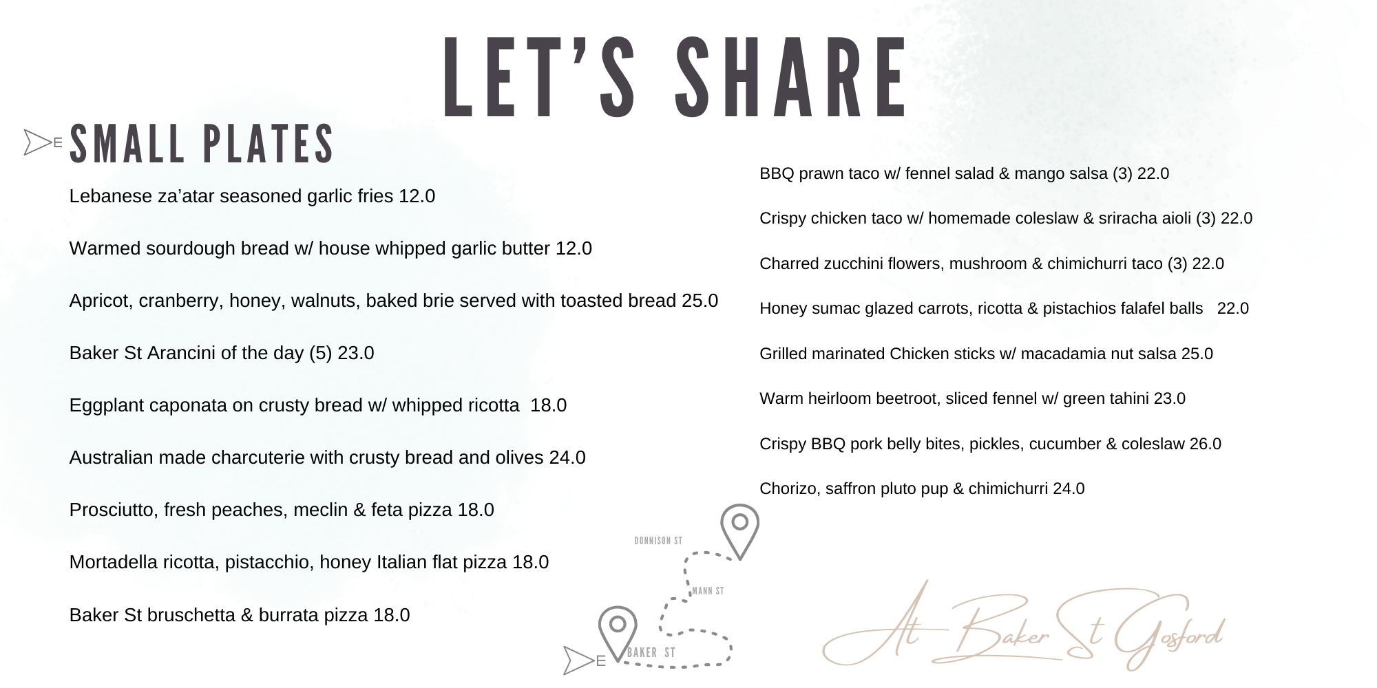 OUR MENU – AT BAKER STREET
