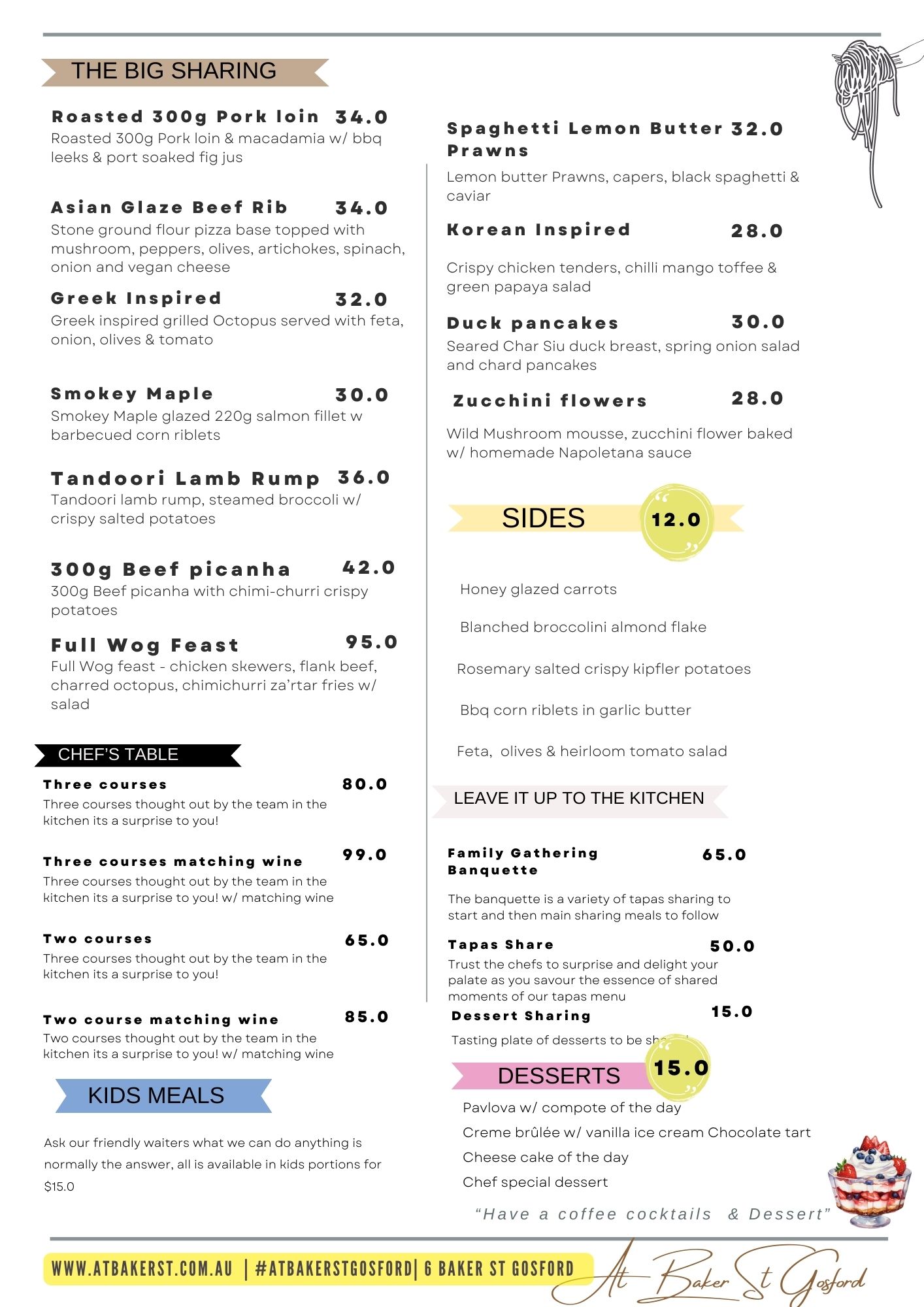 OUR MENU – AT BAKER STREET